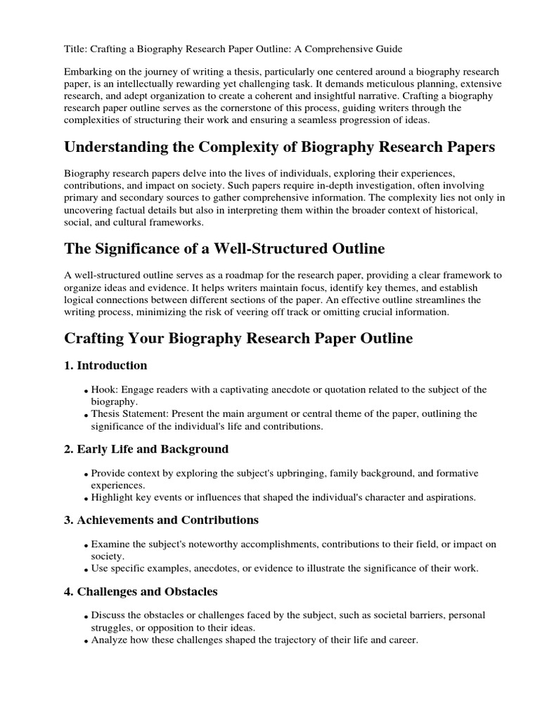 Biography Research Paper Outline | PDF | Biography | Essays