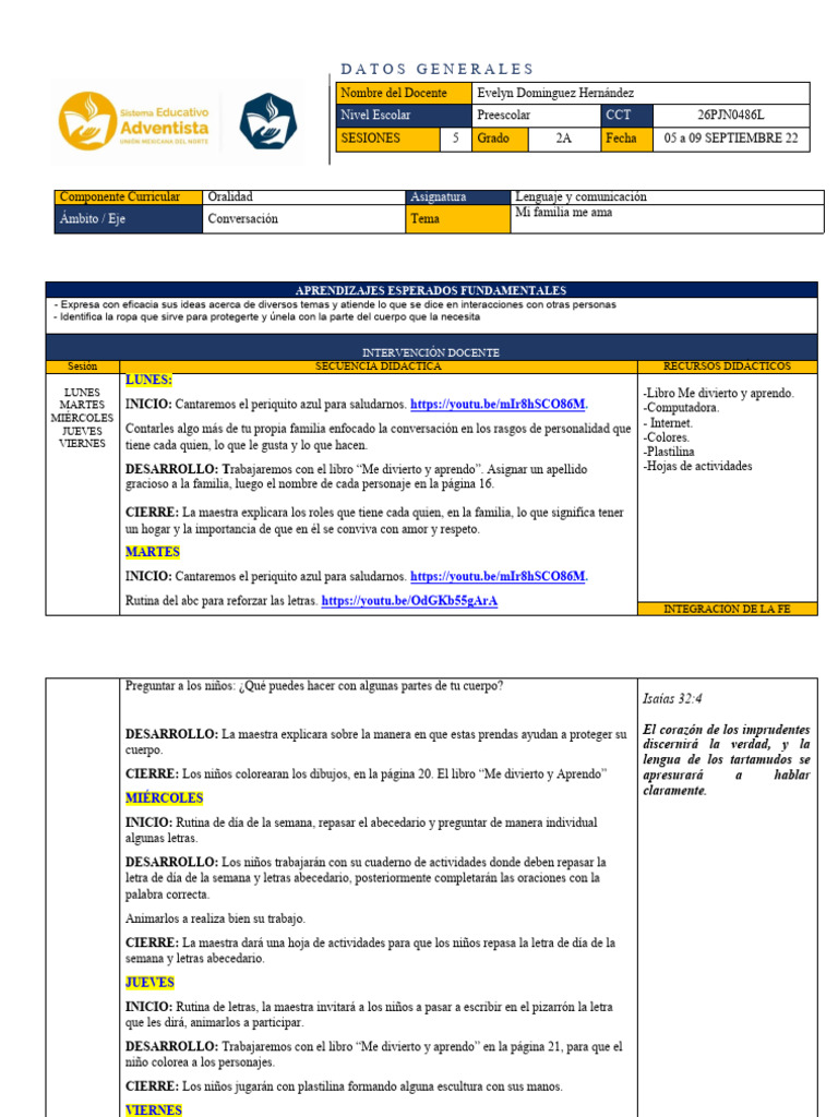 Planeacion Semana 1 Del 5 Al 9 Septiembre | PDF | Educación de la primera infancia | Evaluación