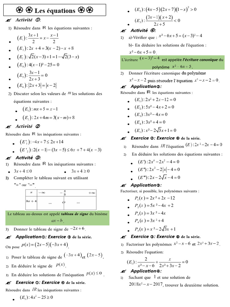 Equations Inequations Et Systemes Serie Dexercices 2 | PDF