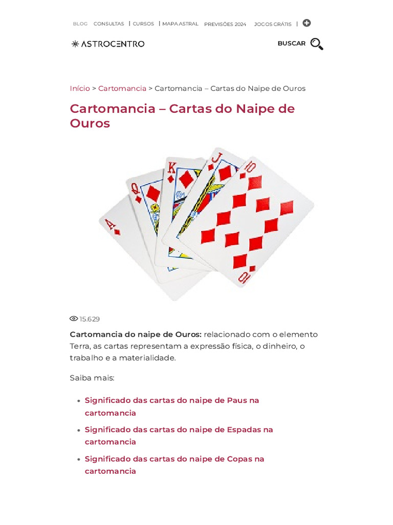 Significado das Cartas de Ouros na Cartomancia | PDF