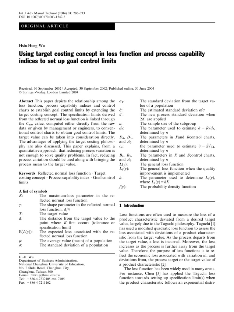 2004 - Wu - Using Target Costing Concept in Loss Function and Process Capability Indices To Set ...