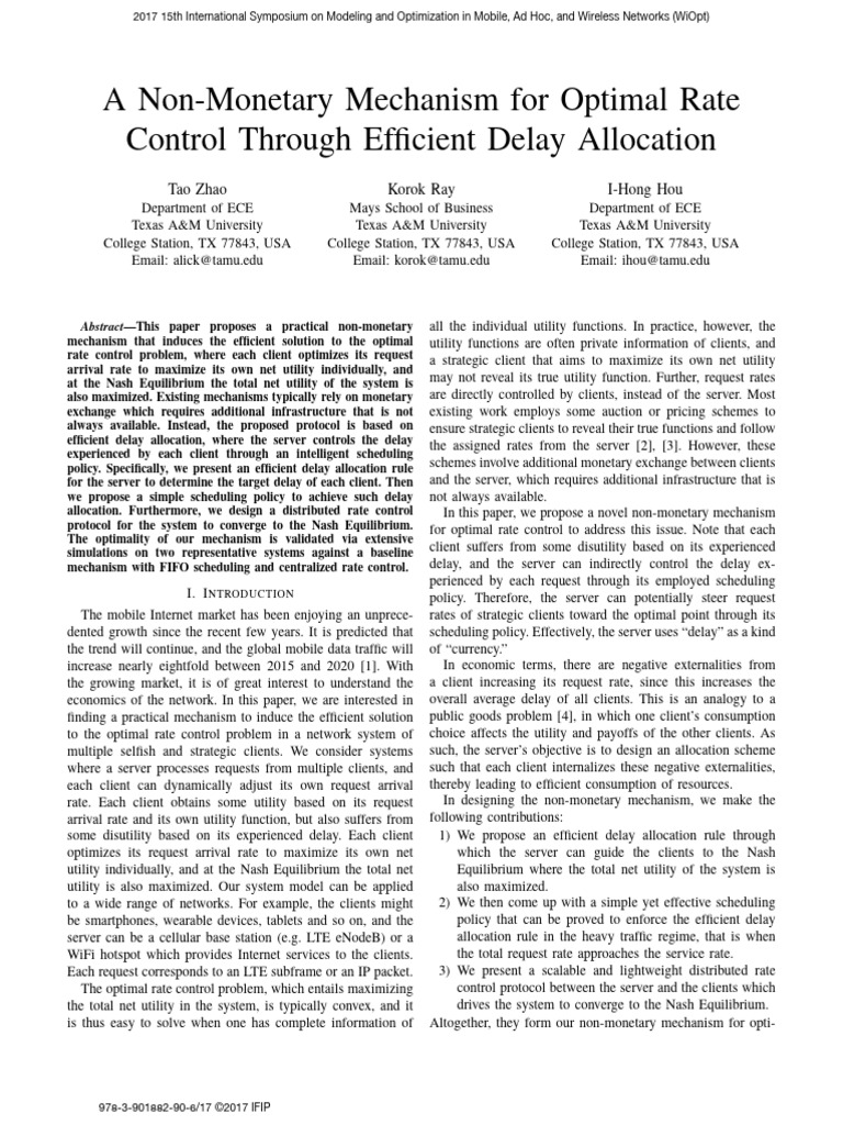 A Non-Monetary Mechanism For Optimal Rate Control Through Efficient ...