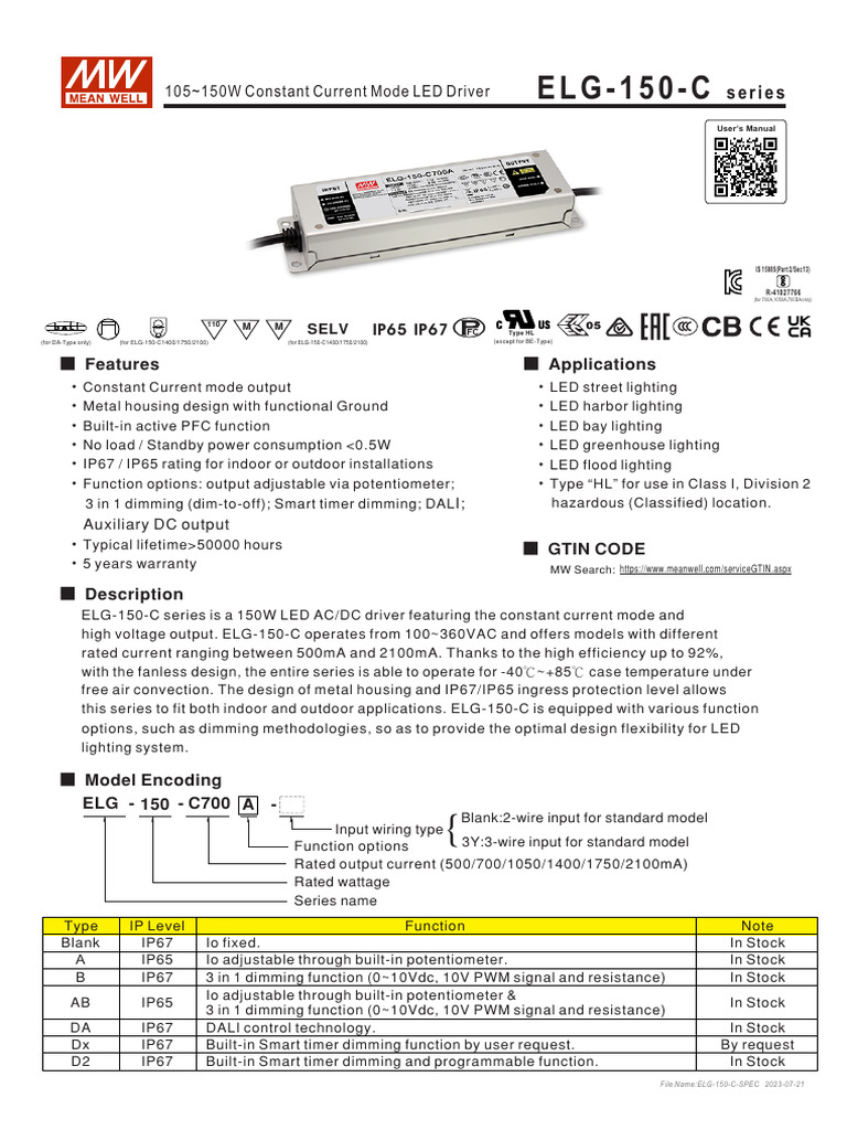 ELG 150 C Spec | PDF
