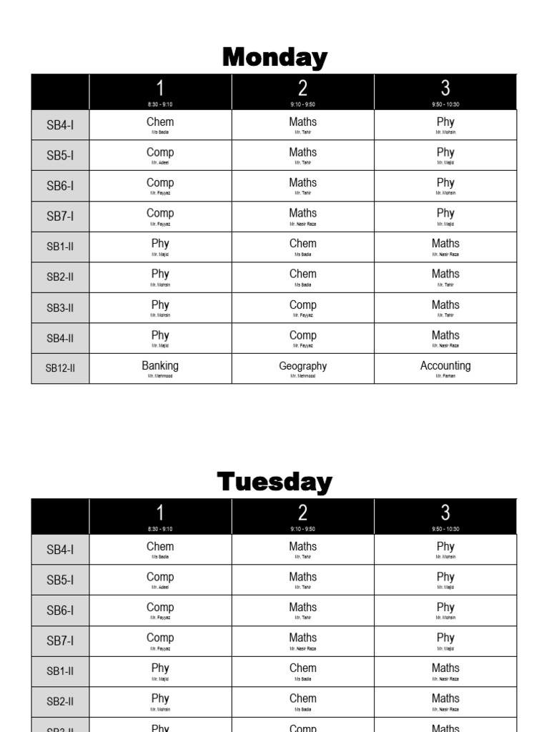 Timetable, Boys Campus-I (For Extra Classes) | PDF