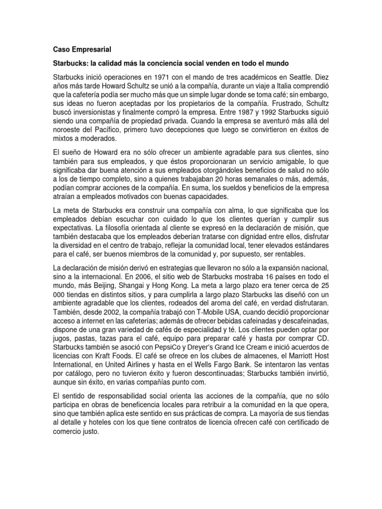 Casos Empresarial Starbucks Mercadeo Estratégico | PDF