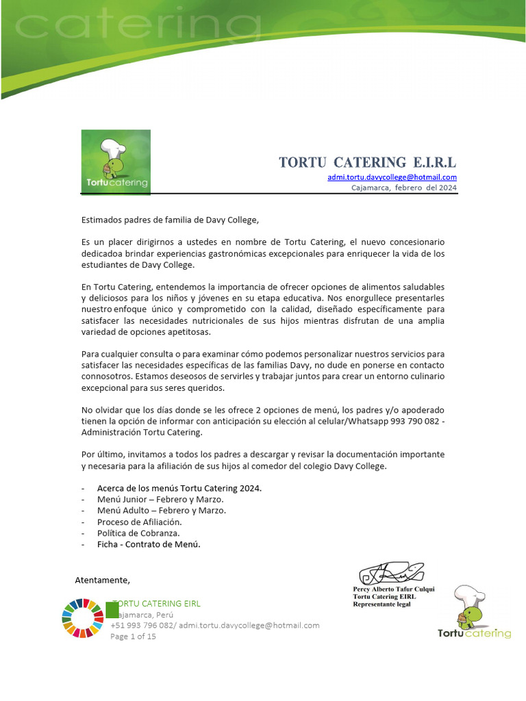 Documentos Tortu Catering - Comedor Davy College | PDF | Concesión ...