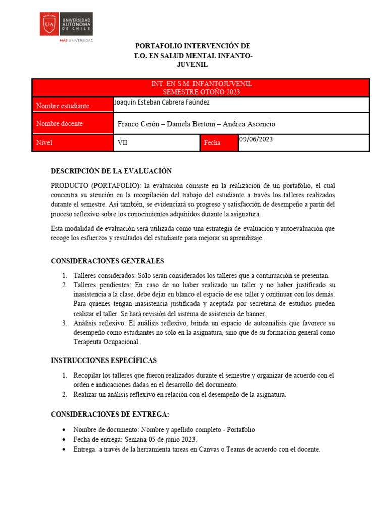 Joaquín Cabrera Portafolio | PDF | Aprendizaje | Salud mental
