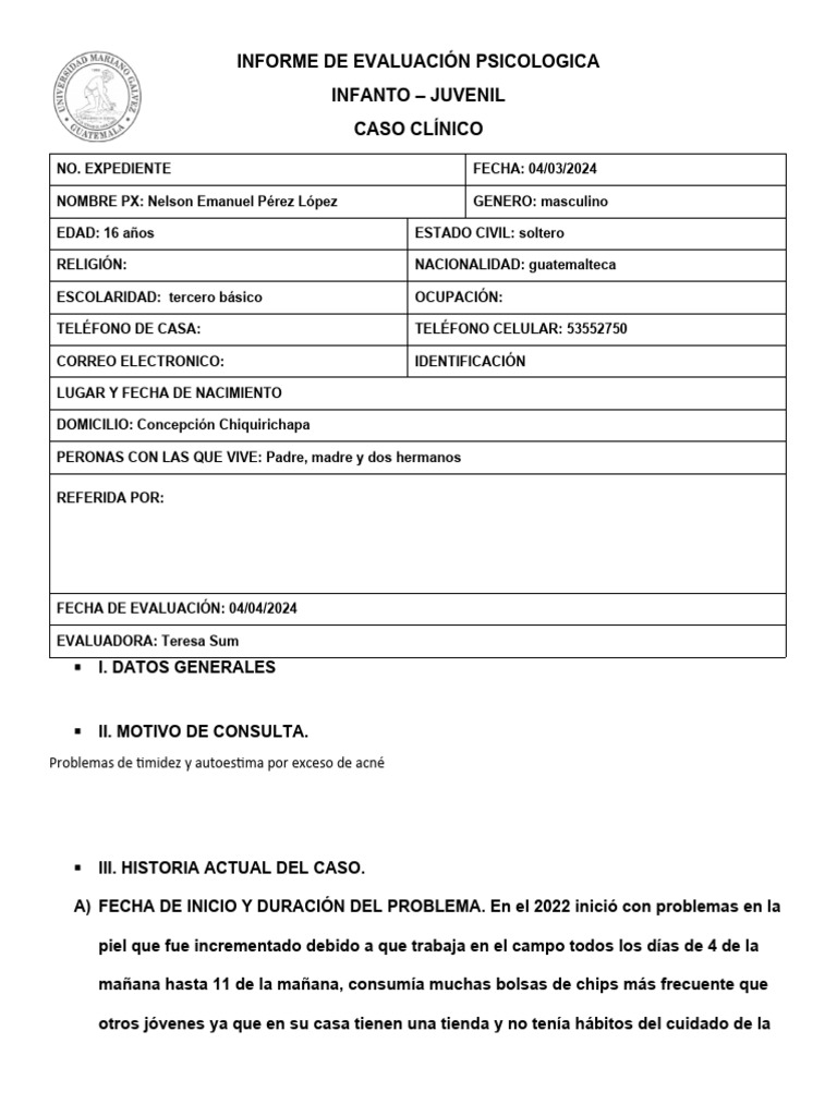 Informe de Evaluación Psicologica | PDF