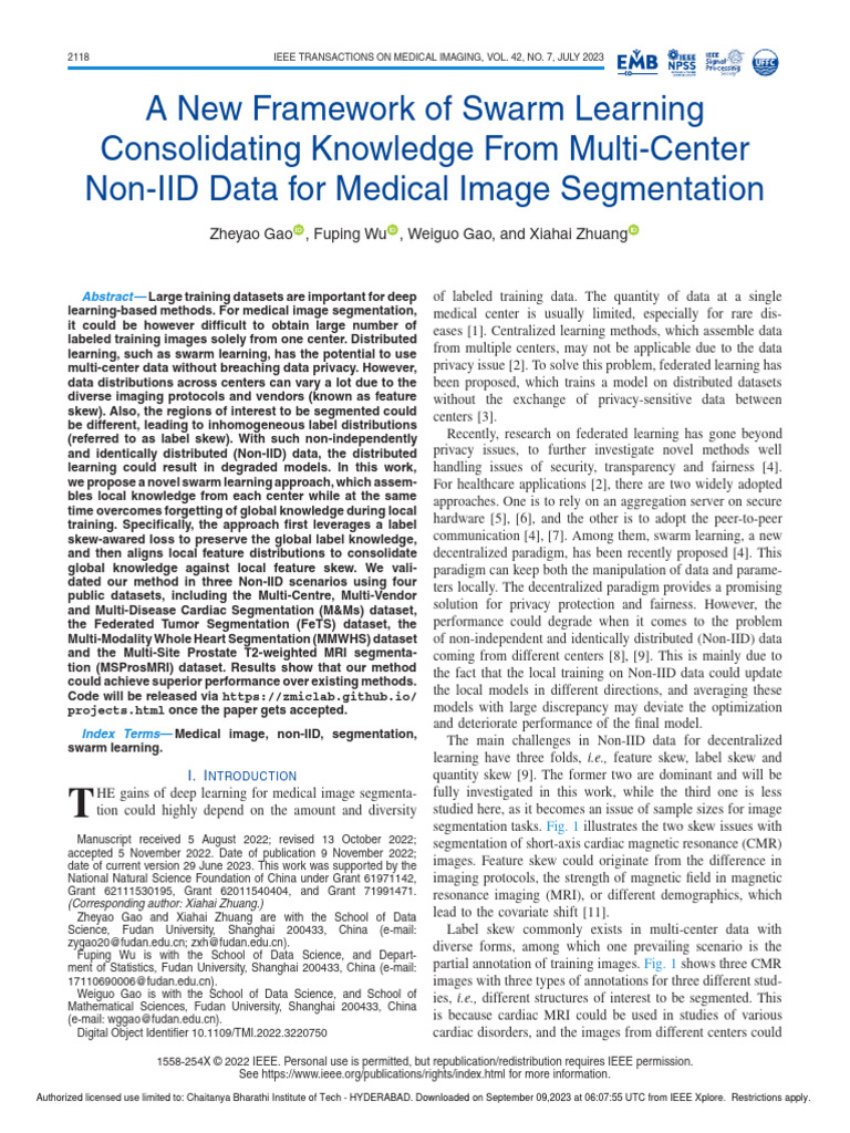 A New Framework of Swarm Learning Consolidating Knowledge From Multi-Center Non-IID Data For ...