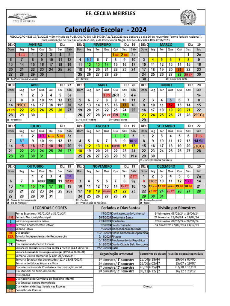 Calendário Escolar 2024 EECM Editado | PDF