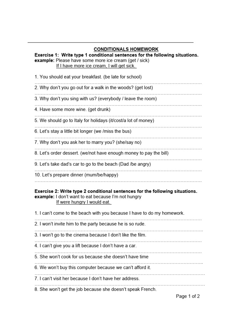 CONDITIONALS HOMEWORK - File 1 | PDF | Cooking, Food & Wine