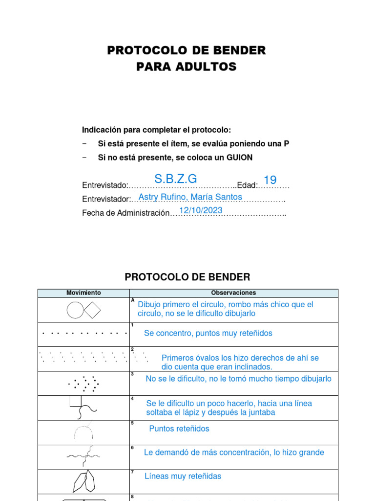 Bender para Adultos - Protocolo | PDF