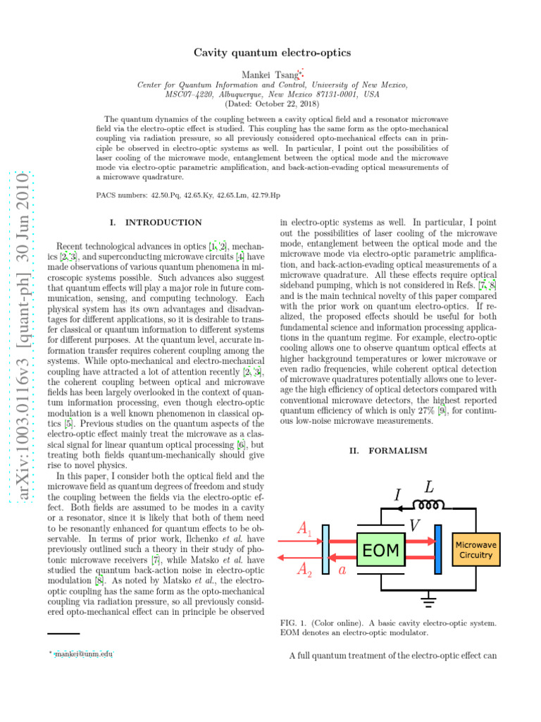 Cavity Quantum Electro-Optics Explained | PDF | Science & Mathematics