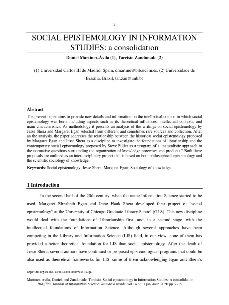 Social Epistemology in Information Studies | PDF | Social Epistemology | Pragmatism