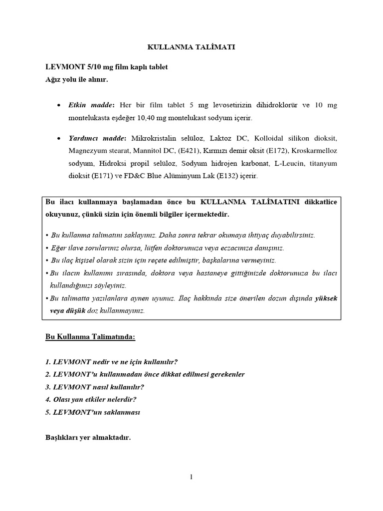 9666 Levmont 5 10 MG Film Kapli Tablet KT | PDF