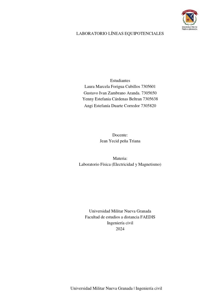 Informe de Laboratorio-practica 2 Lineas Equipotenciales | PDF | Energía potencial | Electricidad
