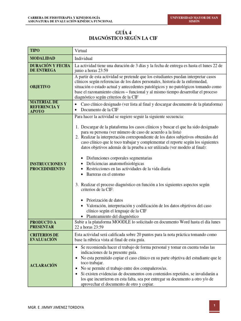 Guía 4 - Diagnóstico Según La CIF | PDF | Diagnostico medico | Evaluación