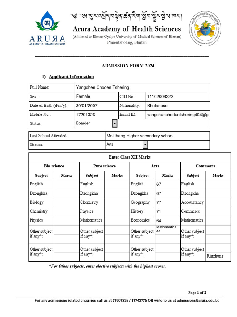 AAHS Admission Form 2024 Editable | PDF