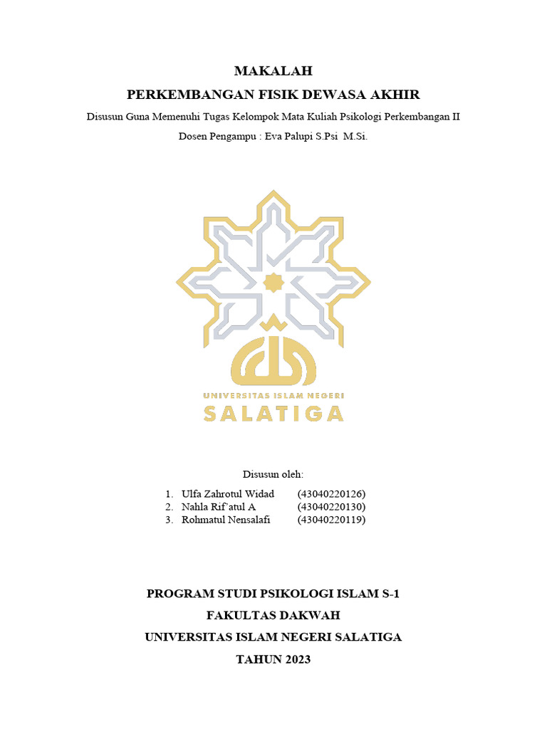 MAKALAH PERKEMBANGAN FISIK DEWASA AKHIR Kel. 7 | PDF