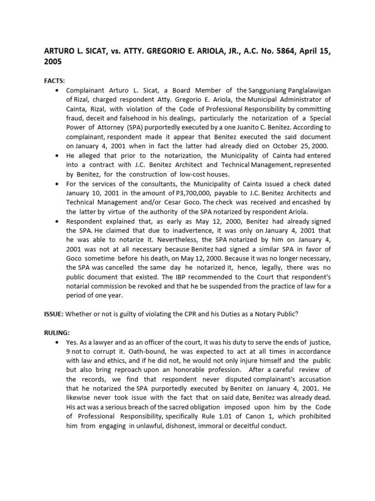 Disbarment of Atty. Ariola for Notarial Fraud | PDF | Notary Public | Justice
