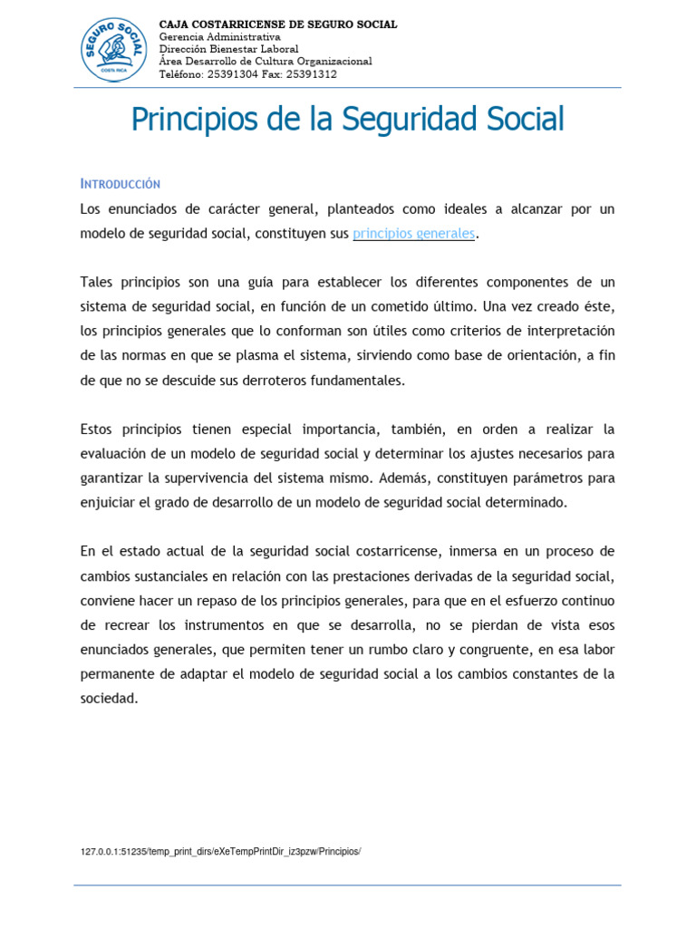 Principios de La Seguridad Social | PDF | Bienestar | Valores
