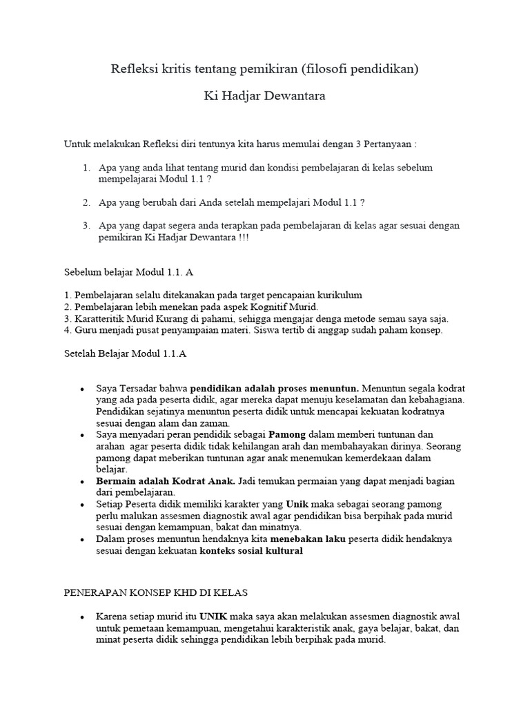 Refleksi Kritis Tentang Pemikiran | PDF | Karier & Perkembangan | Pengembangan Diri