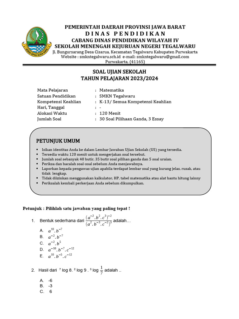 Naskah Soal Us Matematika | PDF