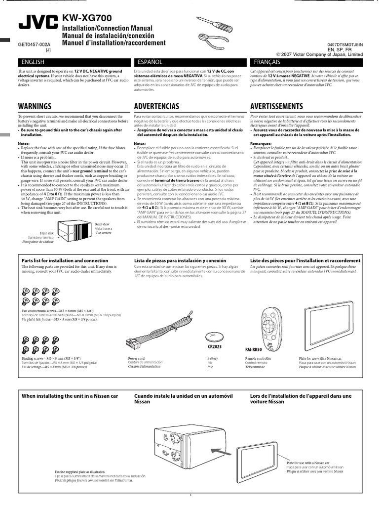 JVC KW XG700 CD Receiver Installation Manual | PDF | Ingenieria ...