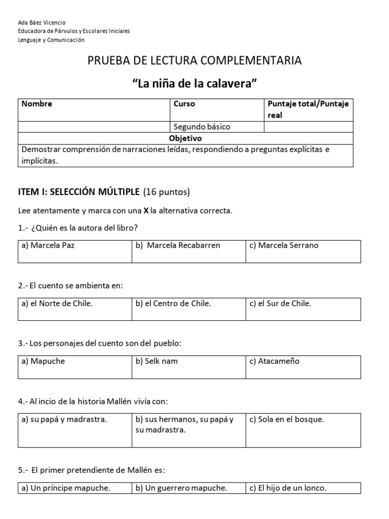 Prueba La Niña de La Calavera | PDF