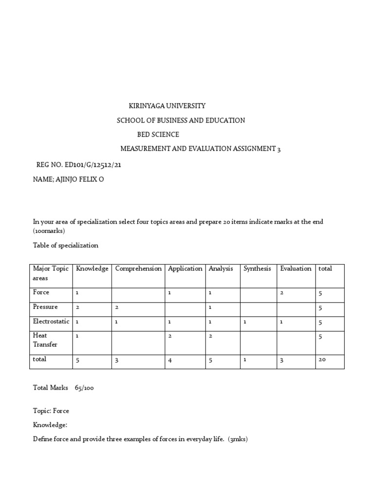 Measurement &evaluation Assignment 3 | PDF | Force | Electrostatic ...