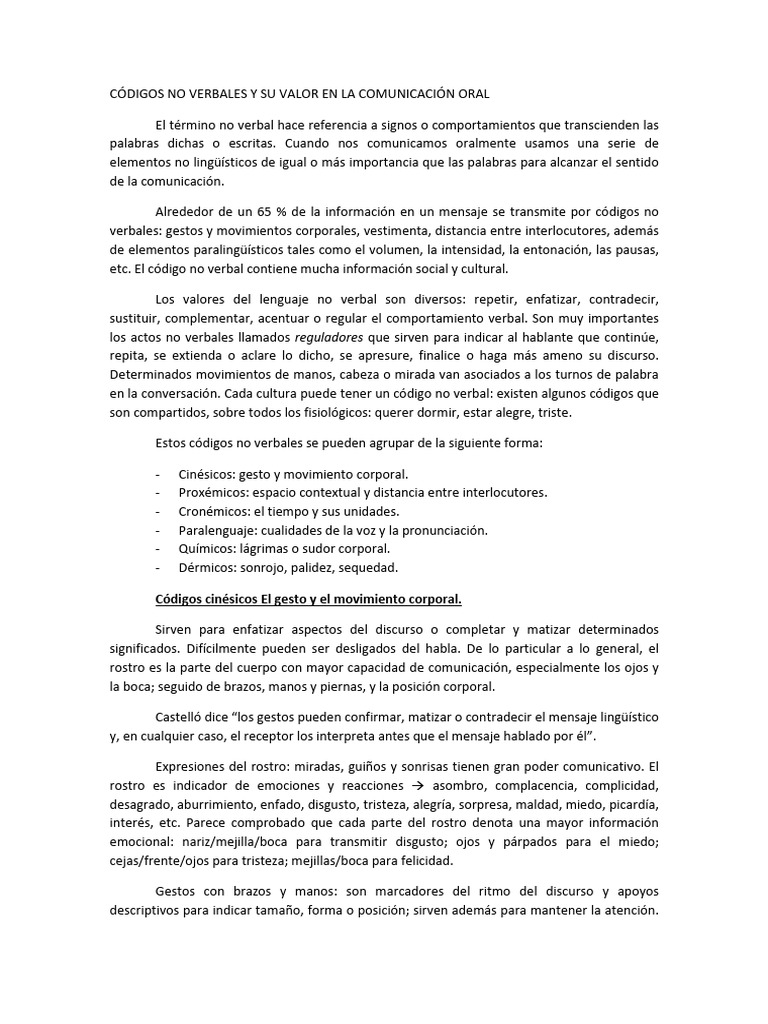 Codigos No Verbales y Su Valor en La Comunicacion Oral | PDF ...