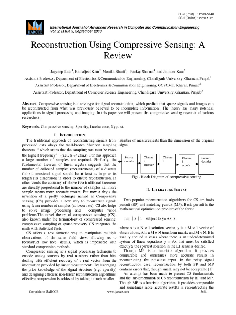 Reconstruction Using Compressive Sensing A Revie Pdf Signal Processing Mathematics 