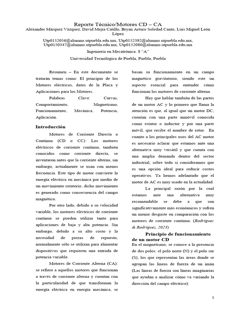 CM2 8A P1 Soledad Canto | PDF | Motor eléctrico | Corriente eléctrica