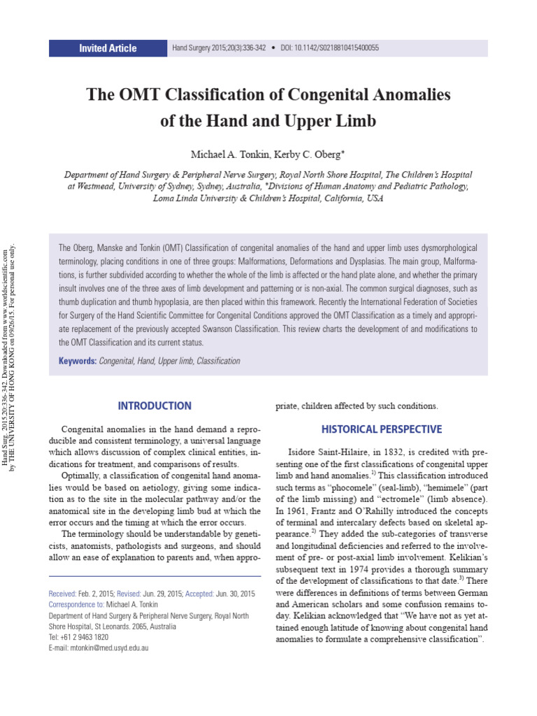 OMT Classification of Hand Anomalies | PDF | Hand | Anatomical Terms Of ...