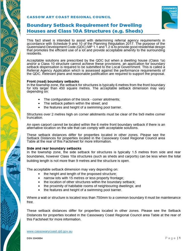 BUILDING Boundary Setback Requirements For Residential Development | PDF