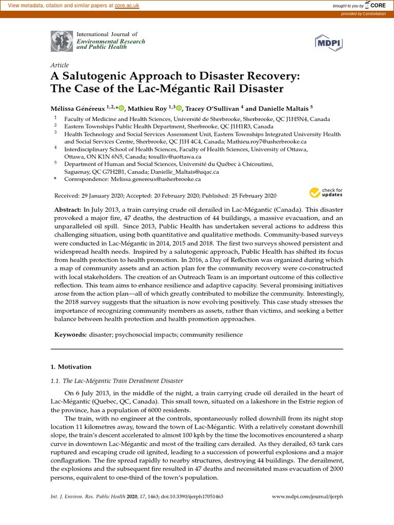 A Salutogenic Approach To Disaster Recovery - Genereux - 2020 | PDF ...