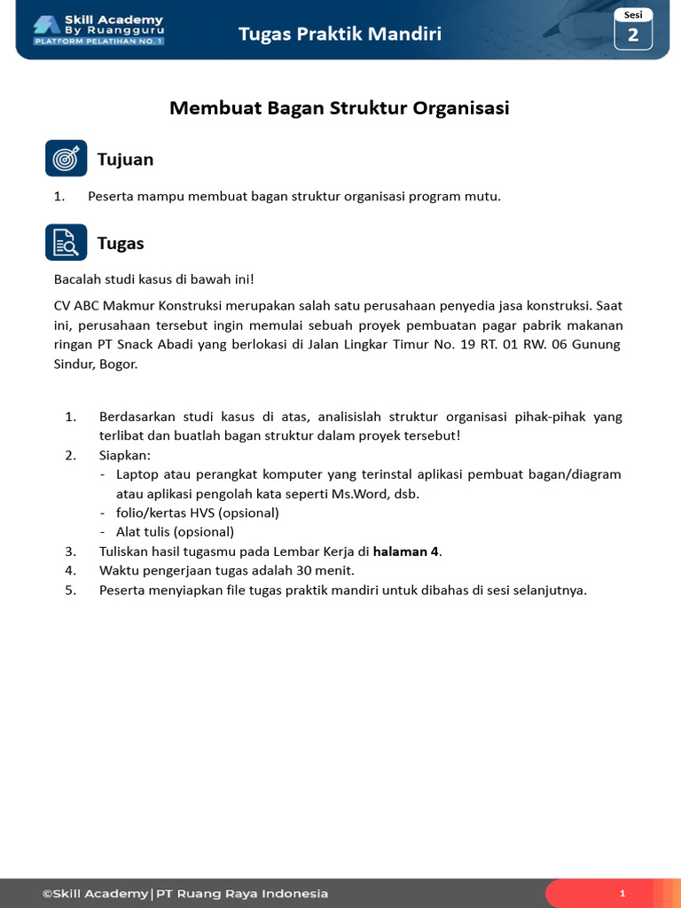 Membuat Bagan Struktur Organisasi: 2 Tugas Praktik Mandiri | PDF