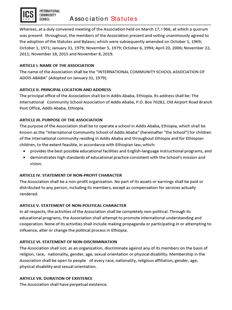 International School Bylaws | PDF | Board Of Directors | By Law