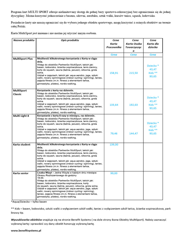 Cennik-kart-MultiSport-IV23 | PDF