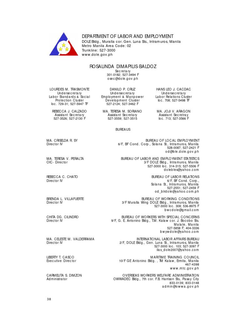 DOLE | PDF | Philippines | Labor Related Organizations