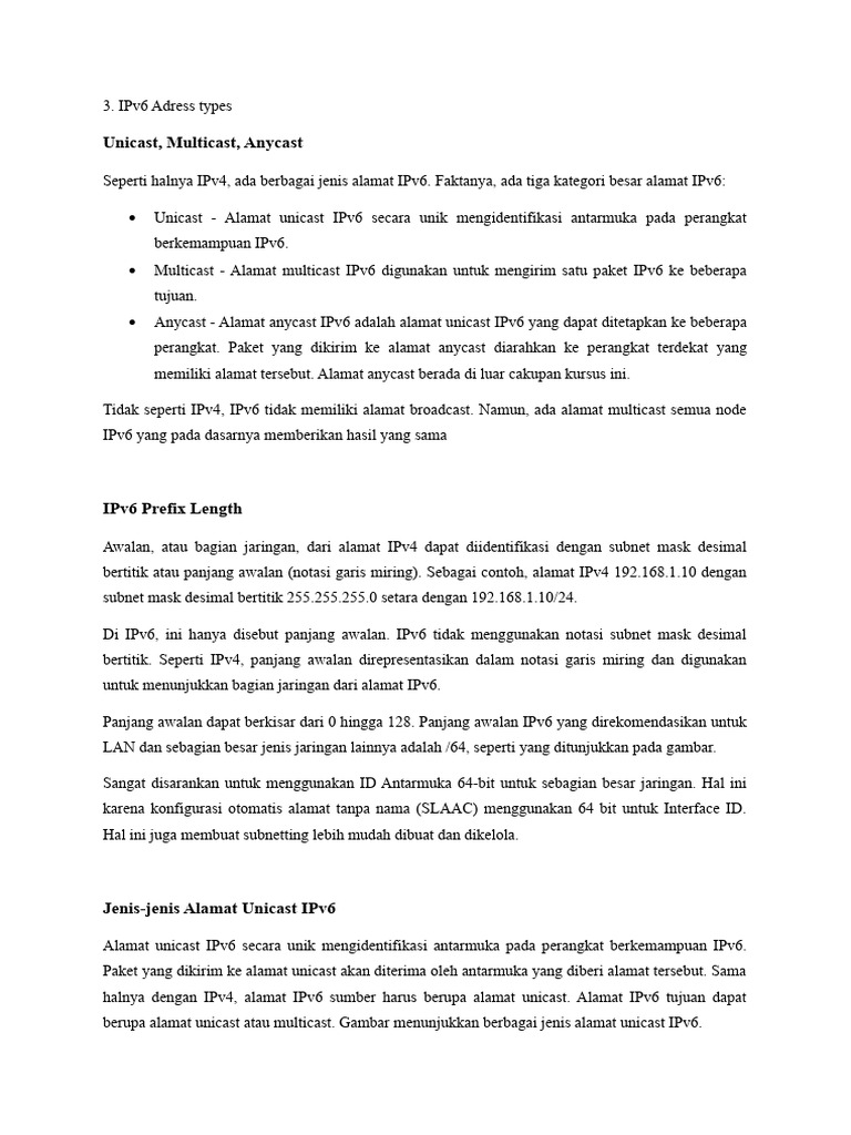 IPv6 Adress Types Dan GUA and LLA Static Configuration | PDF