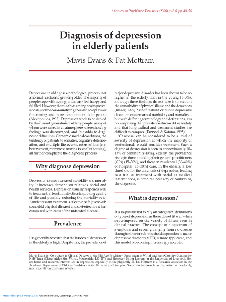 Diagnosis of Depression in Elderly Patients | PDF | Major Depressive ...