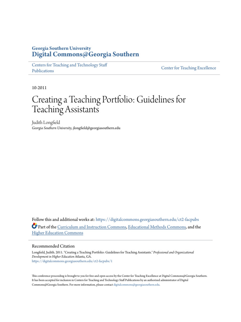 Creating A Teaching Portfolio - Guidelines For Teaching Assistants | PDF