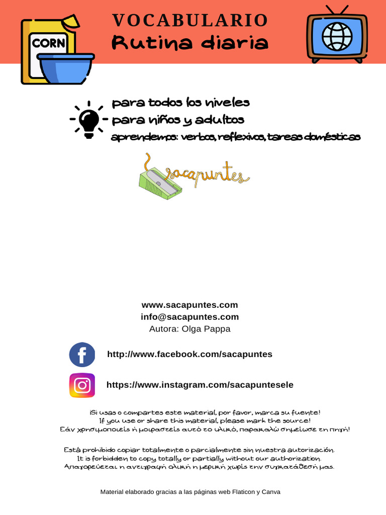 Vocabulario de la Rutina Diaria | PDF