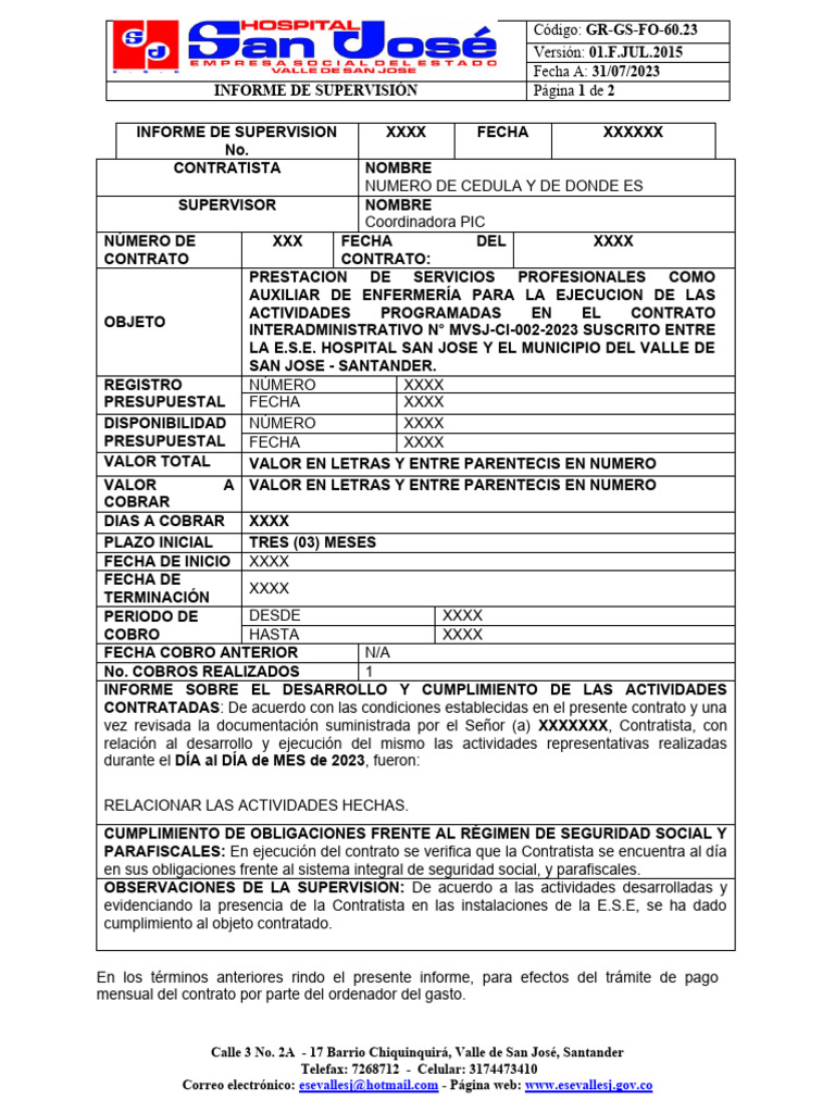Modelo Informe de Supervisión | PDF