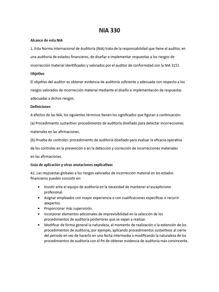 NIA 330 | PDF | Auditoría | Riesgo