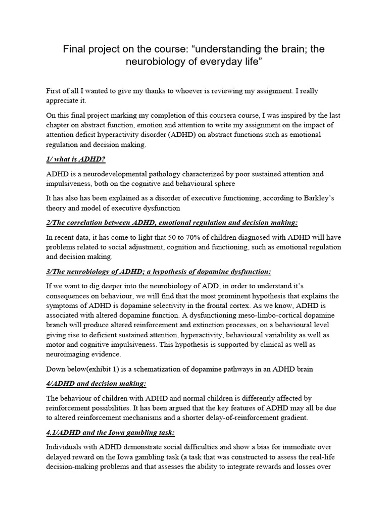 Adhd, Descion Making and Emotional Regulation | PDF | Attention Deficit ...