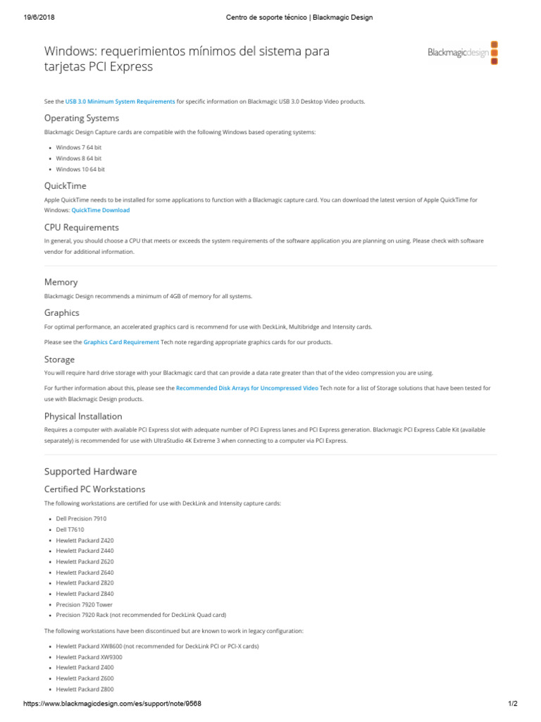 Centro de Soporte Técnico - Blackmagic Design | PDF | 64 Bit Computing | Operating System