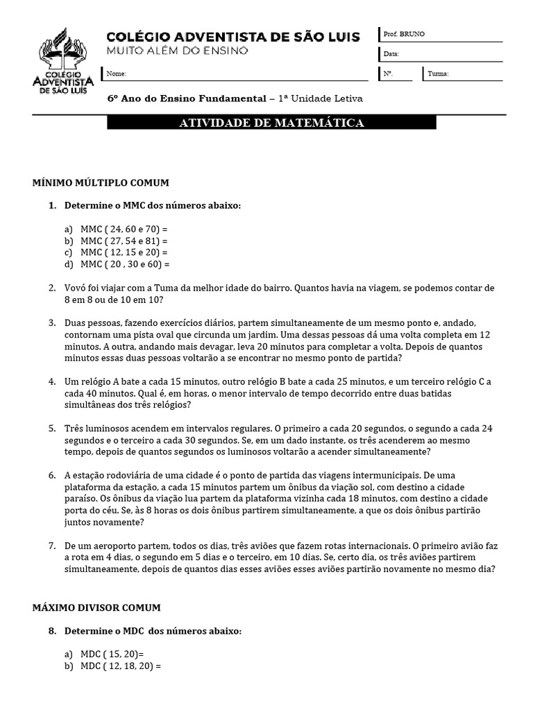 Atividade Complementar 7 Ano Blog | PDF