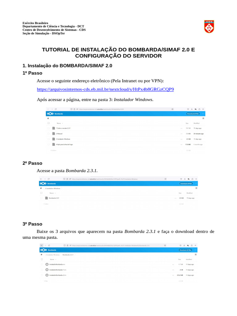 Tutorial de Instalação Do BOMBARDA-SIMAF 2.0 (Com Servidor) | PDF ...